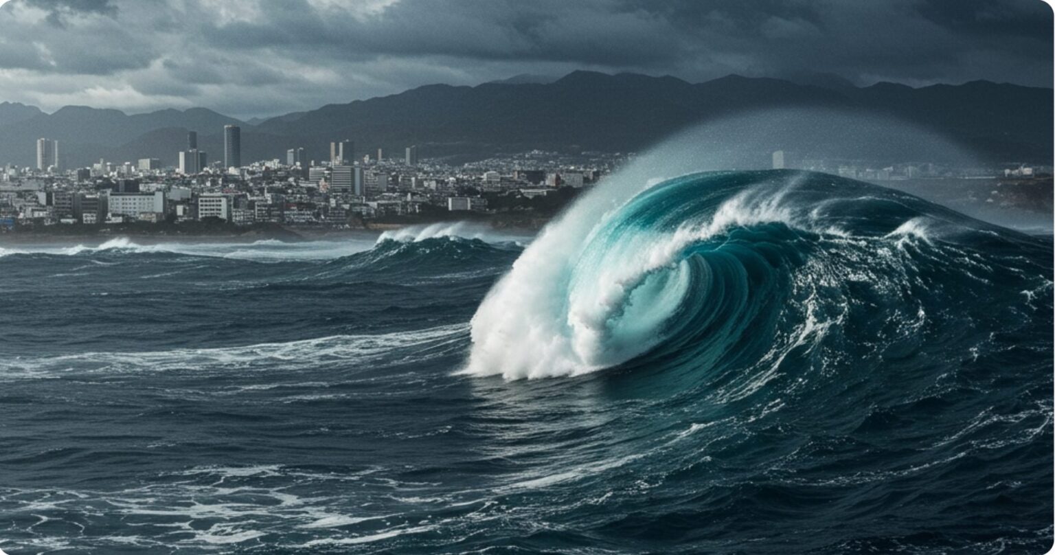How is the height of a tsunami calculated?